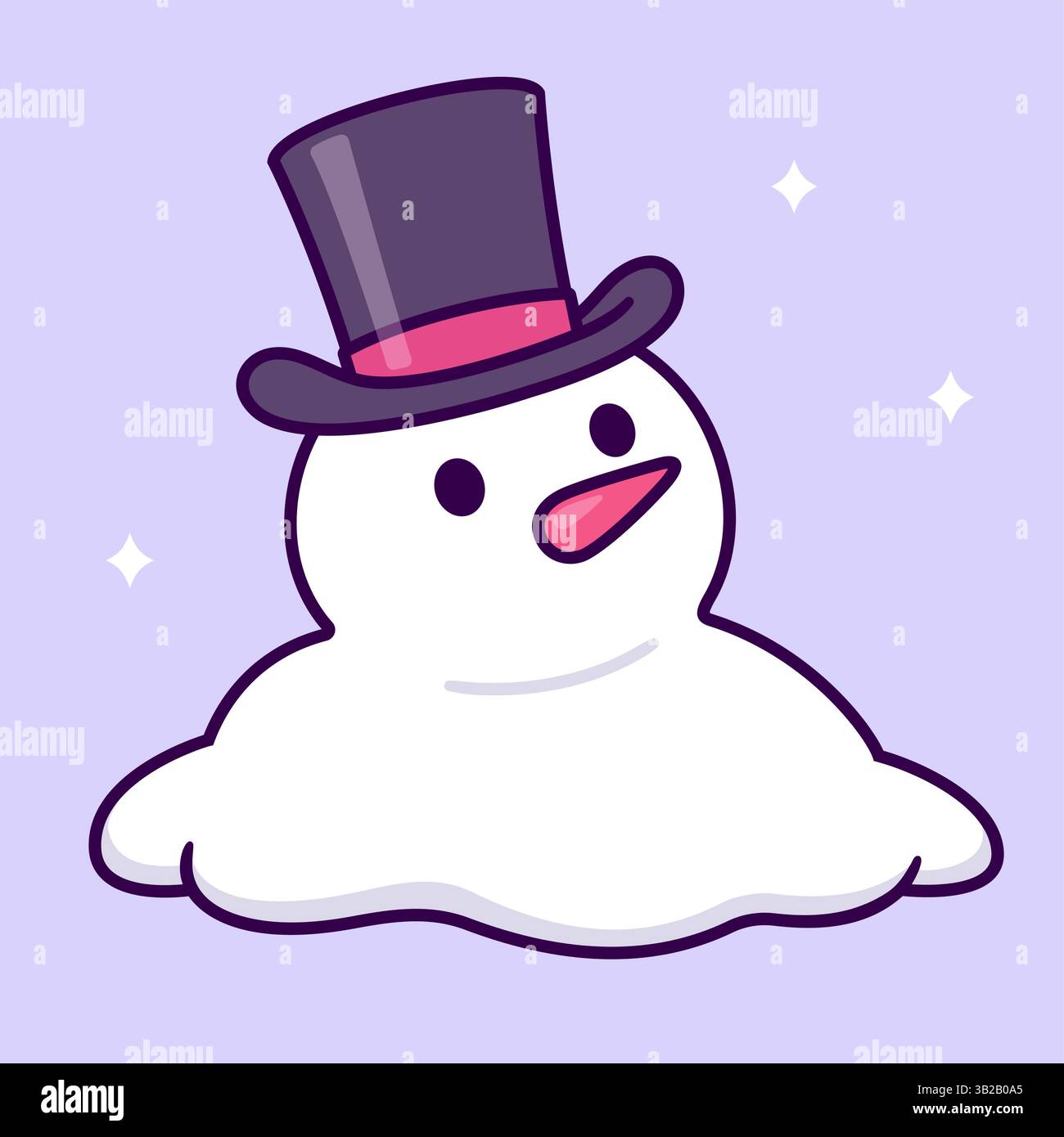 Cute cartoon melting snowman wearing top hat. Simple drawing, vector ...