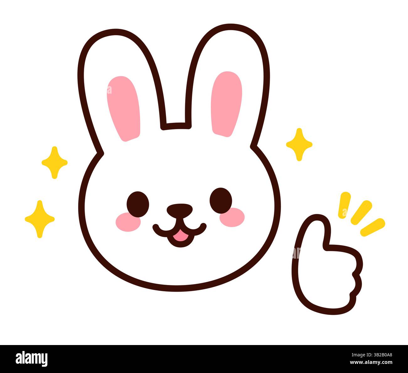 Cute cartoon white bunny giving thumbs up. Kawaii rabbit sticker ...