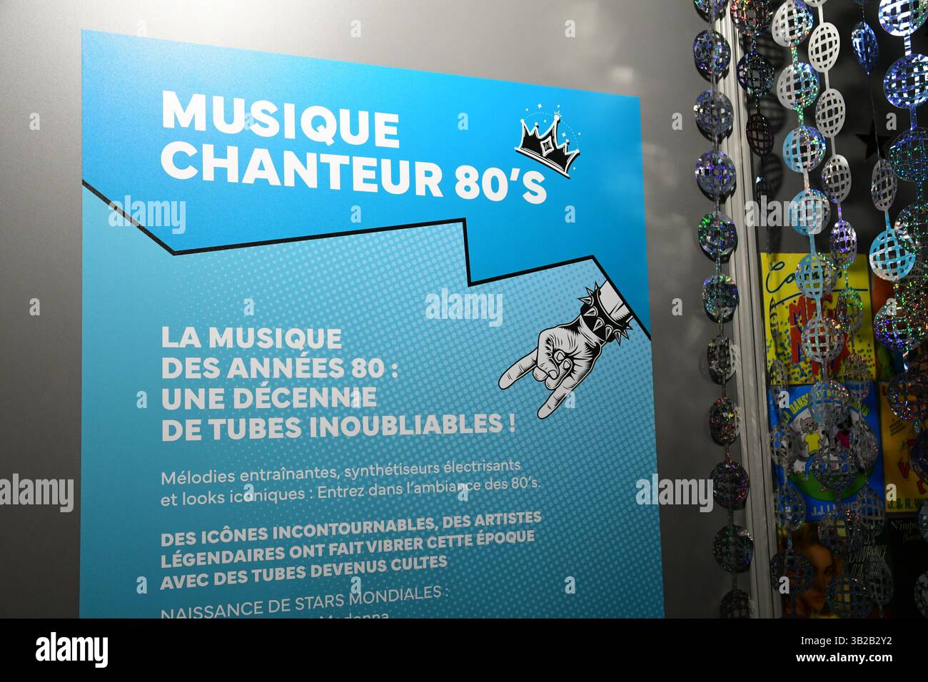 80s music and party poster seen at the Lyon fair. The Lyon Fair is the ...