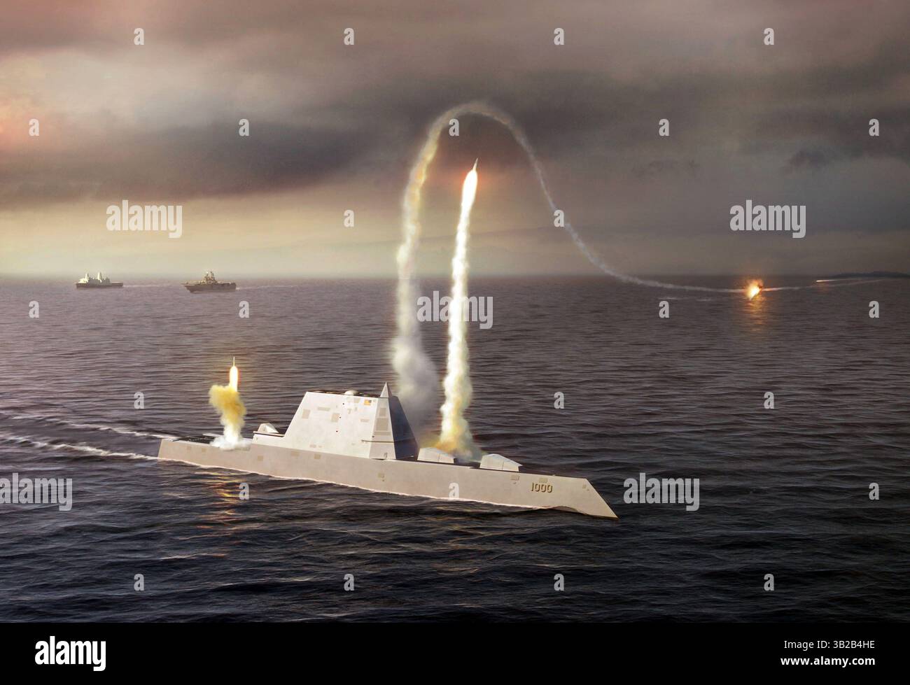 An artist rendering of the zumwalt class destroyer ddg 1000 hi-res ...