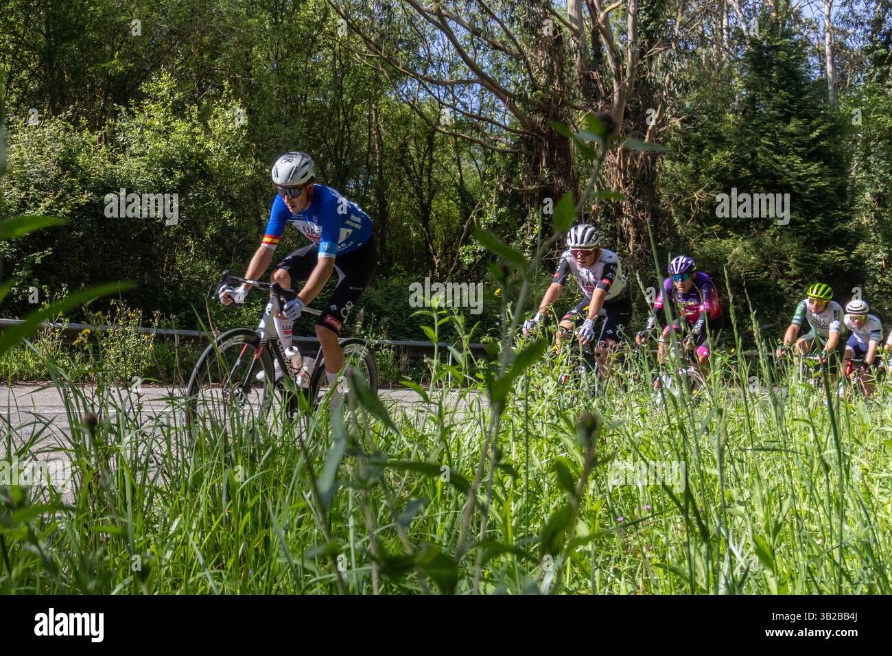 Navia, Spain. 27th April 2025. Marc Soler (UAE Emirates) leads the ...