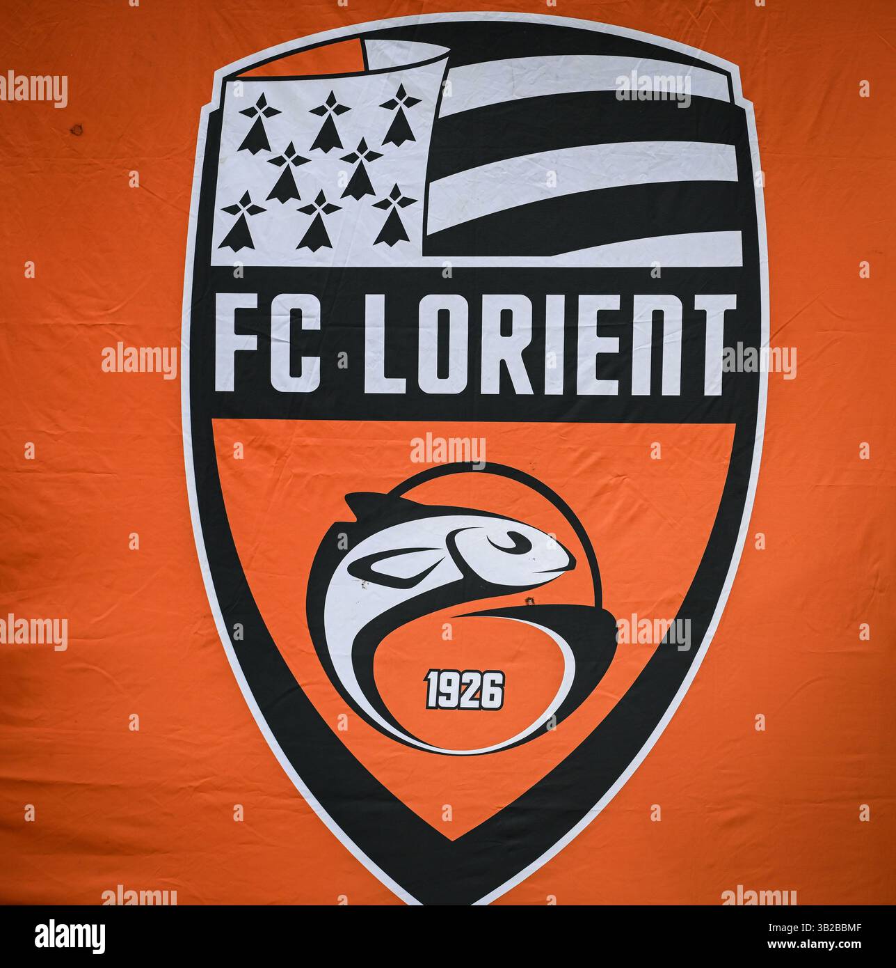 Illustration of the official logo of Lorient during the French championship Ligue 2 BKT football ...