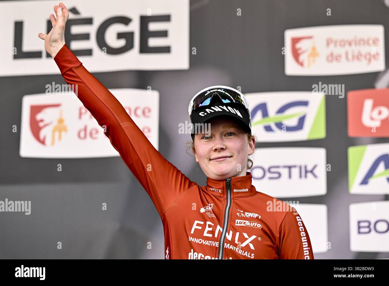 Liege, Belgium. 27th Apr, 2025. Dutch Puck Pieterse of Fenix-Deceuninck ...