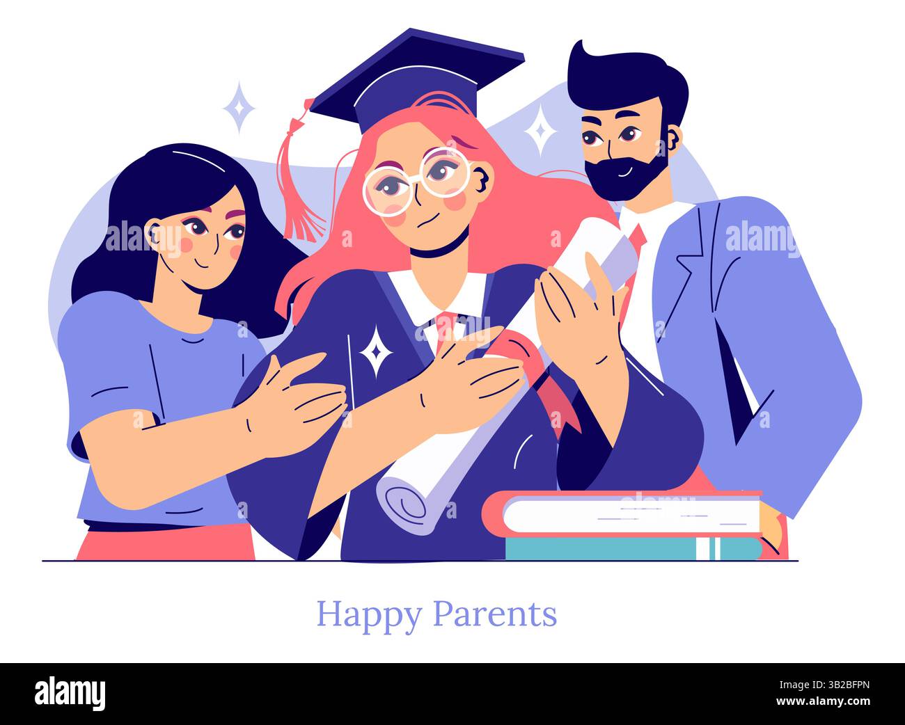 Celebration of graduation featuring proud parents with their child ...