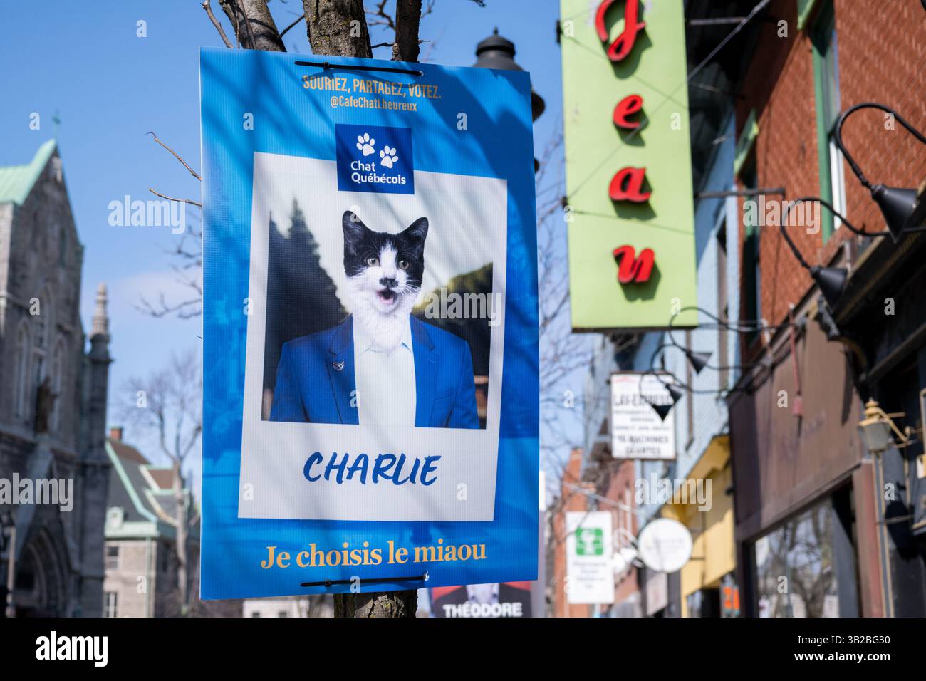 Montreal, Canada - April 27, 2025: parody election signs by Cat Cafe ...