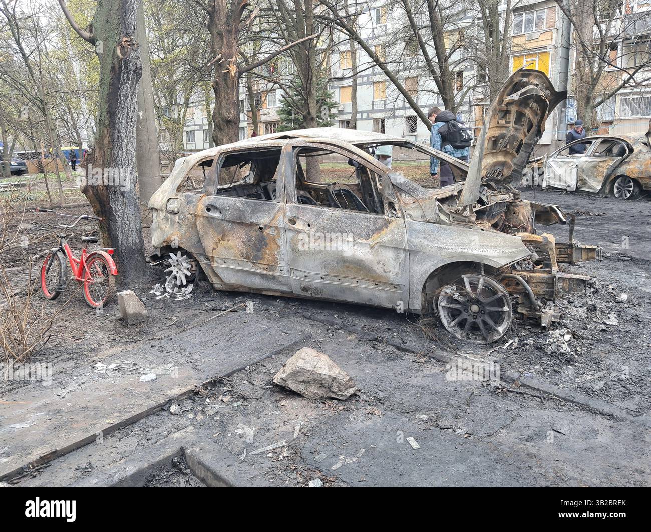 Burnt cars in parking lot, the car interior burned. Russia s war ...