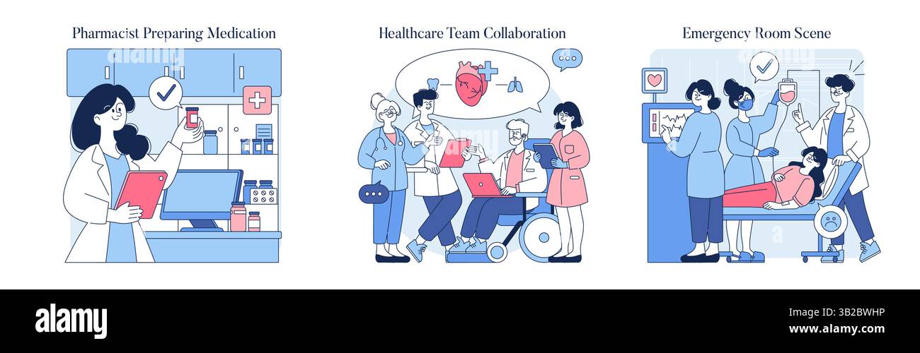 Healthcare Professional set. Representing various healthcare activities ...