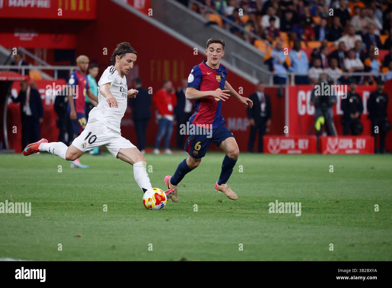 SEVILLE, SPAIN - APRIL 26, 2025: Luka Modric and Gavi during Copa del Rey Final match between FC ...