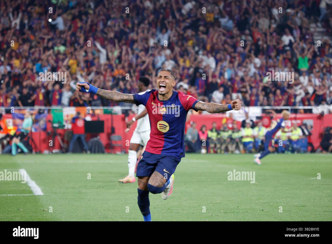 SEVILLE, SPAIN - APRIL 26, 2025: Raphinha celebrating during Copa del ...