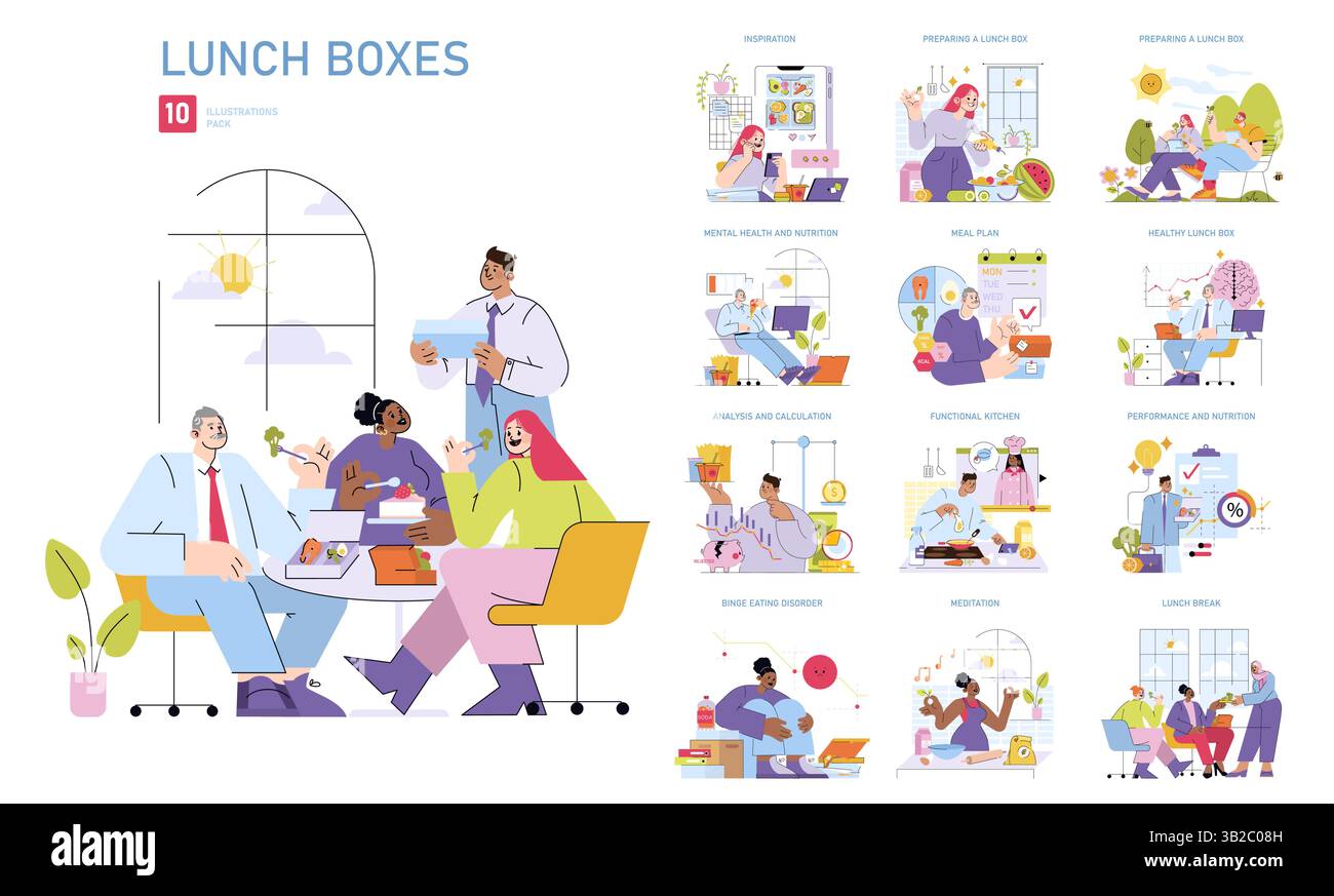 Lunch Boxes set. A collection showcasing the importance of nutritious ...