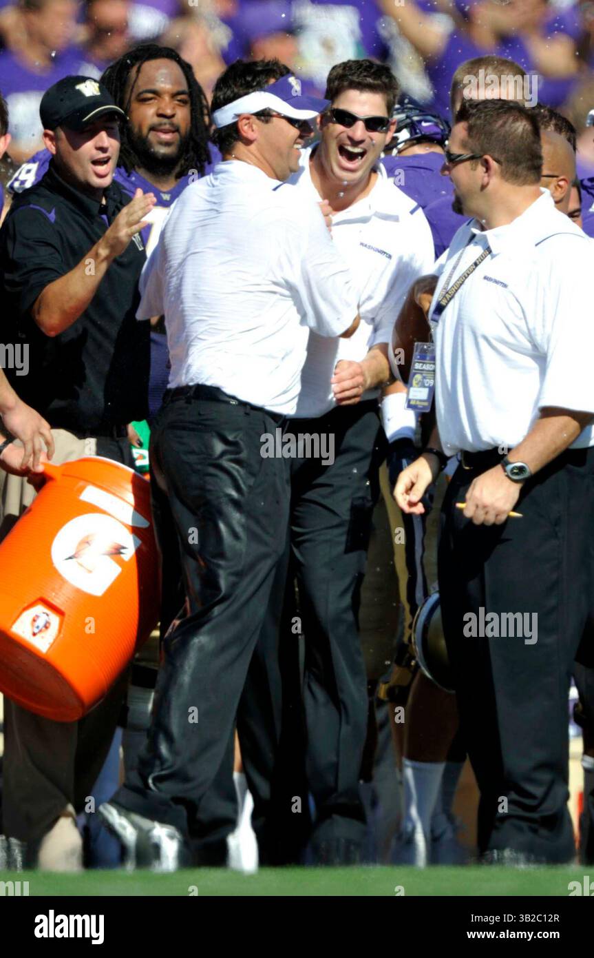 September 12, 2009 .UW Head Coach Steve Sarkisian is given a ...