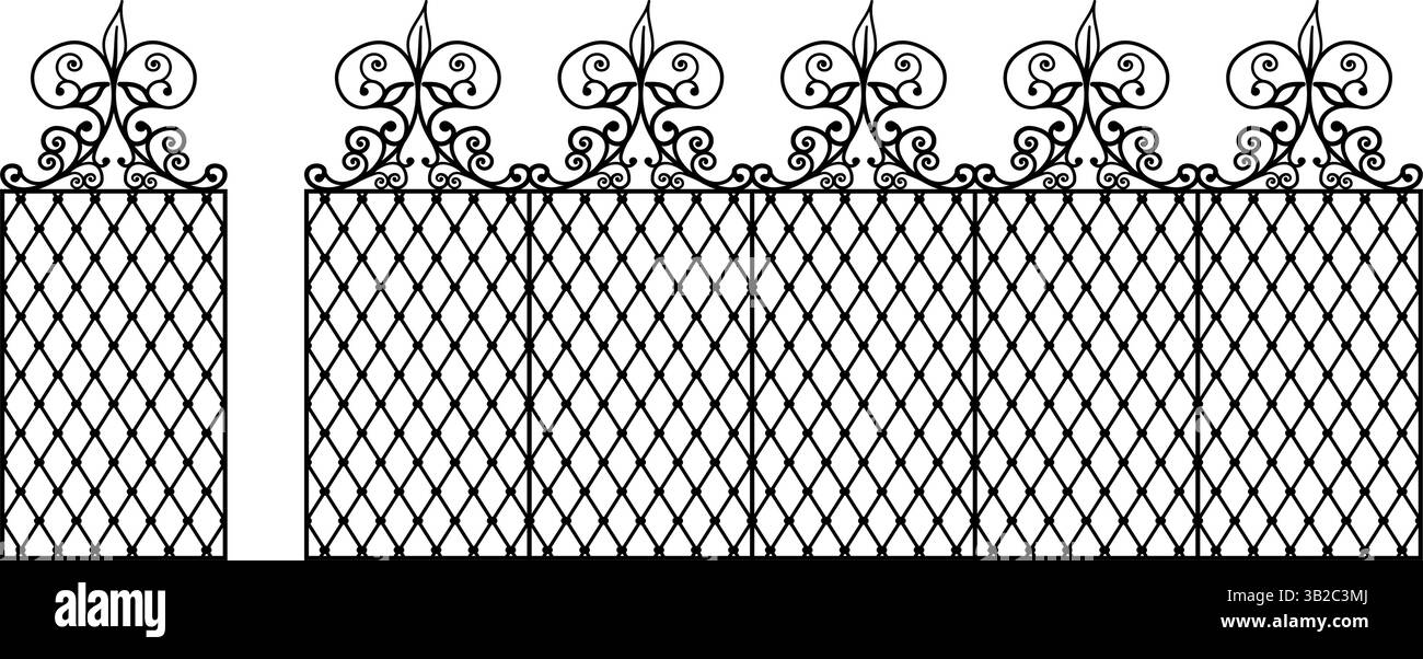 Vintage graceful vertical window grid silhouette. Iron gate door ...