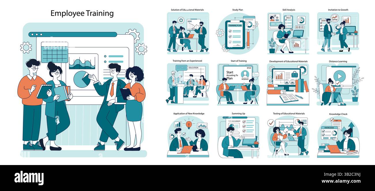 Employee training illustration highlights various aspects of ...