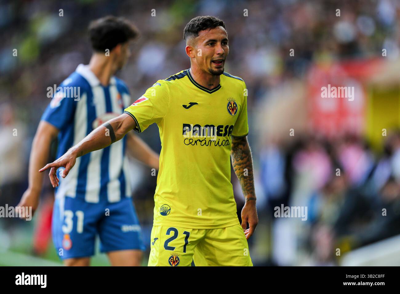 Yeremy Pino of Villarreal CF gestures during the Spanish league, LaLiga ...