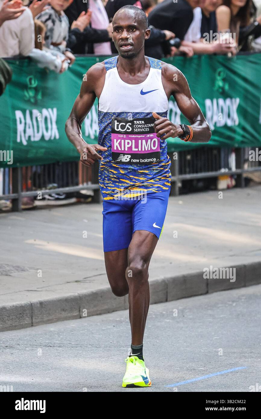 London, UK. 27th Apr, 2025. Jacob Kiplimo, Uganda, later 2nd placed in his marathon debut. The ...