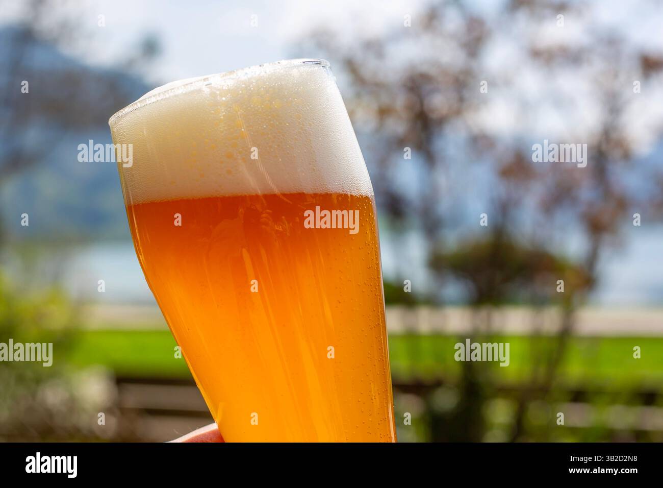 Ein Weißbier in einem Biergarten in Schliersee Bayern . Hefeweizen ...