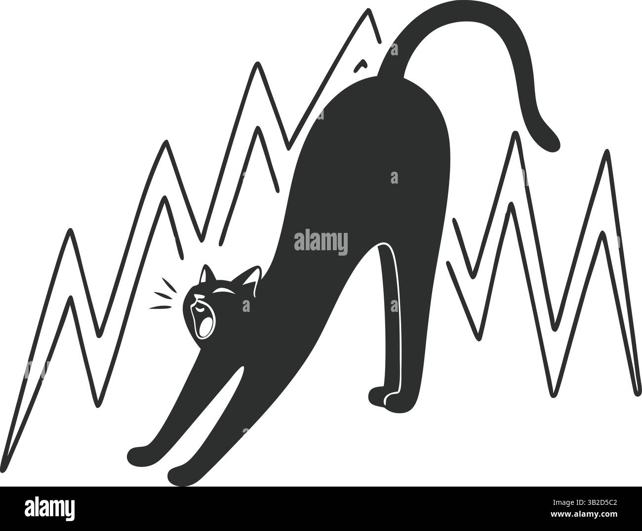 Scared Black Cat Stretching with Shock Waves, Halloween Vector ...