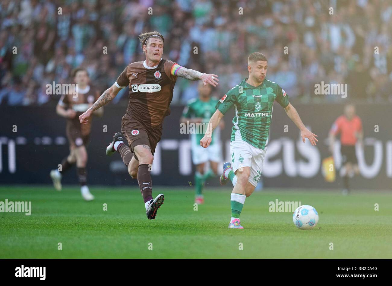 April 27 2025: Romano Schmid of Werder Bremen and Eric Smith of FC St ...