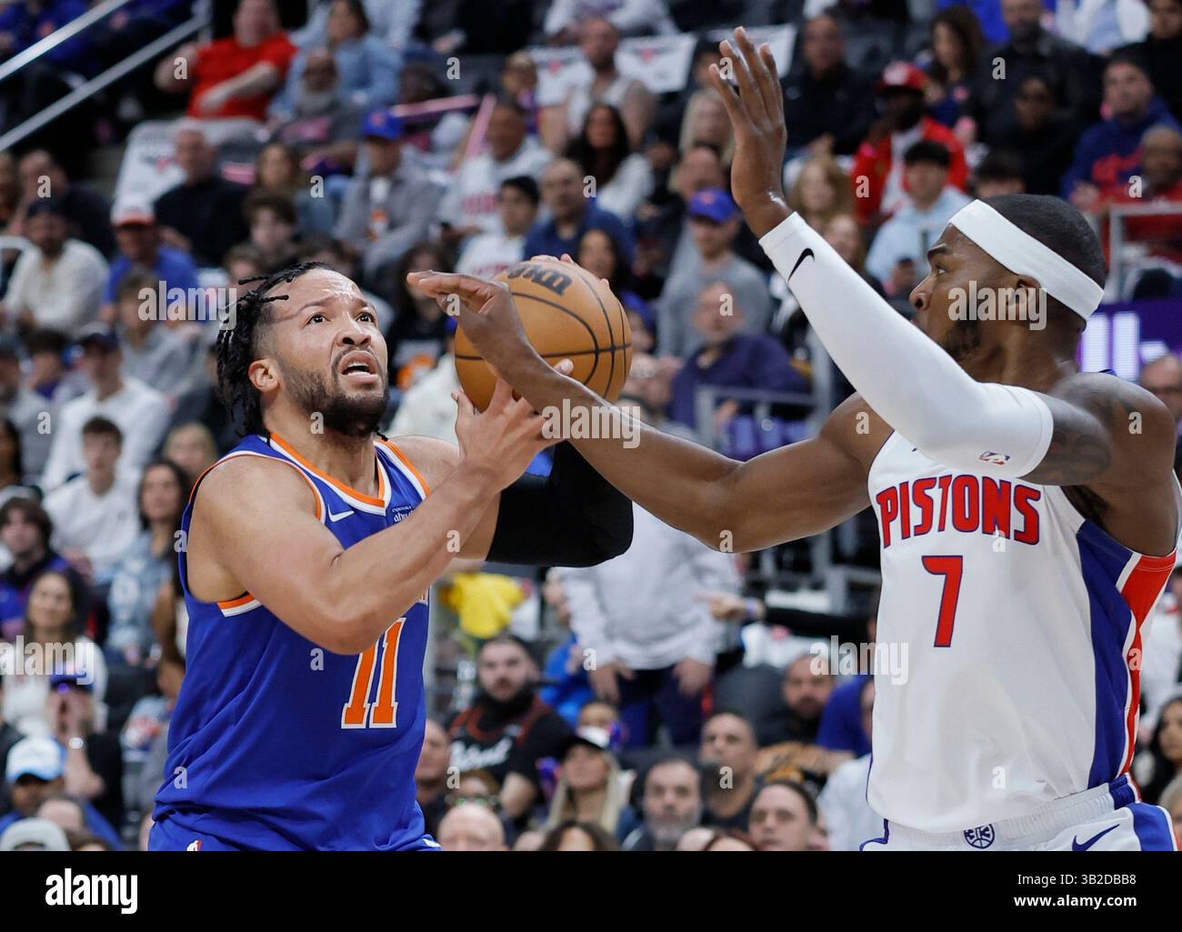 New York Knicks guard Jalen Brunson (11) takes a shot against Detroit ...