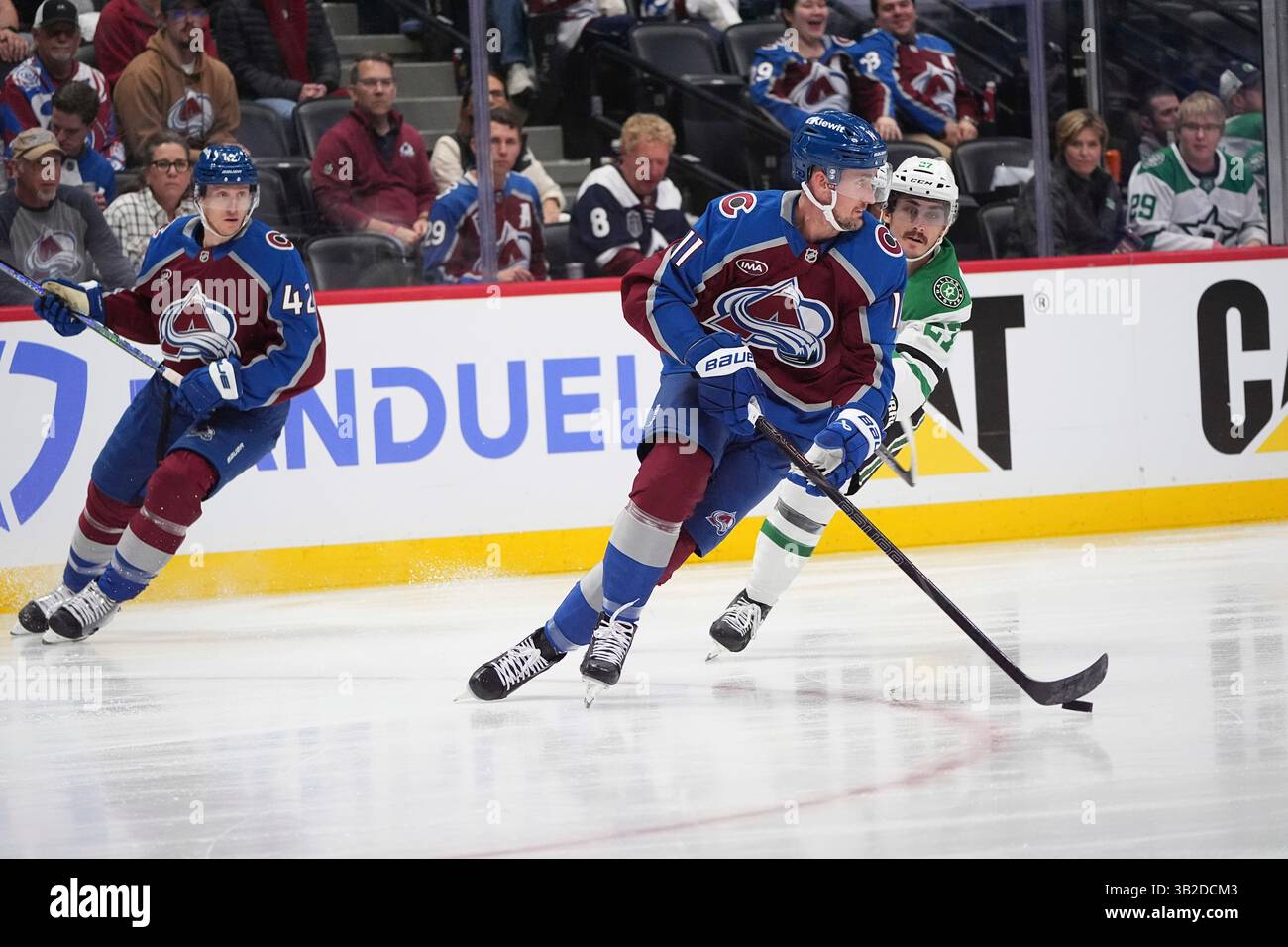 Colorado Avalanche center Brock Nelson (11) and Dallas Stars left wing ...