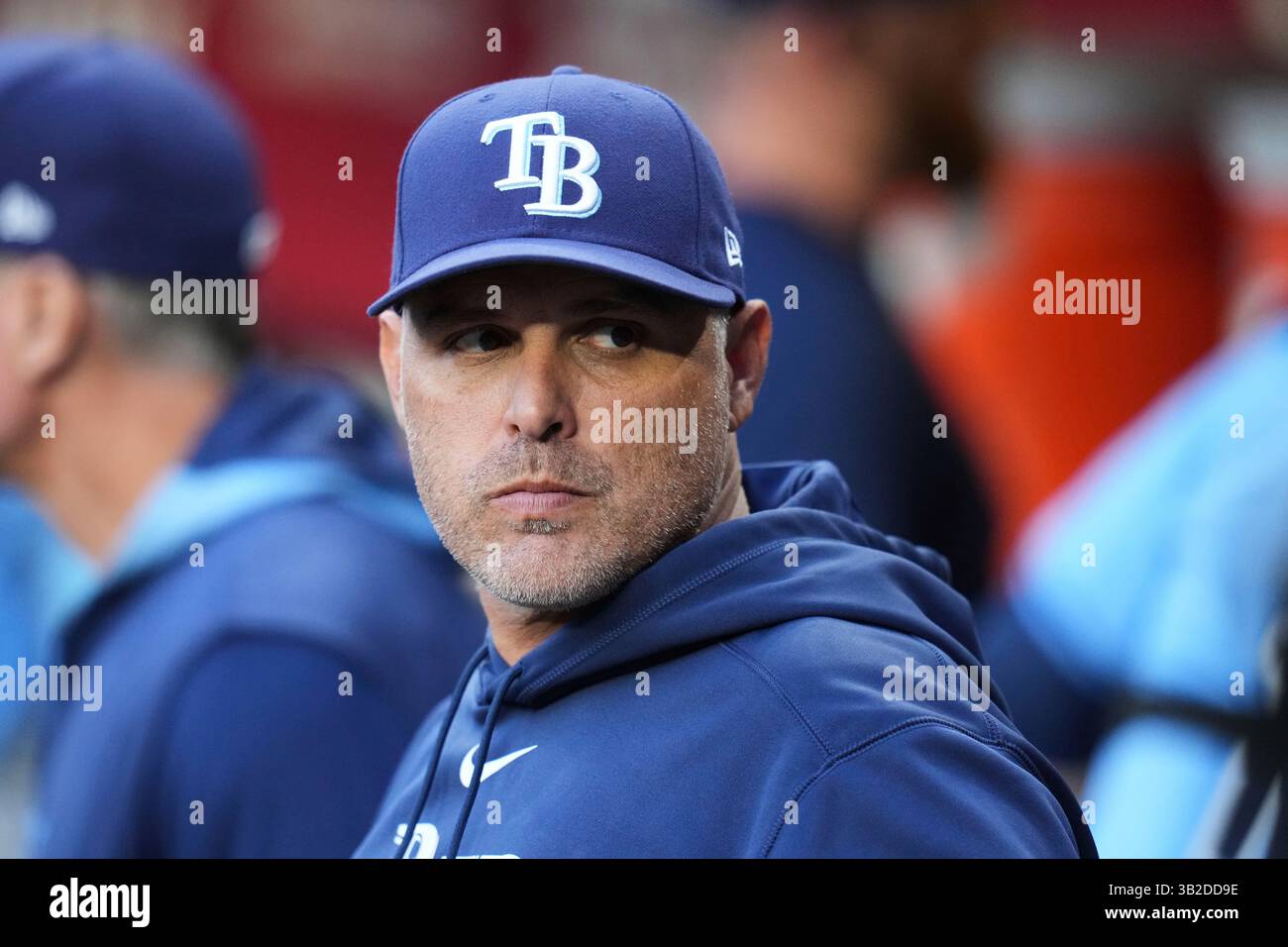 Tampa Bay Rays manager Kevin Cash pauses in the dugout prior to a ...