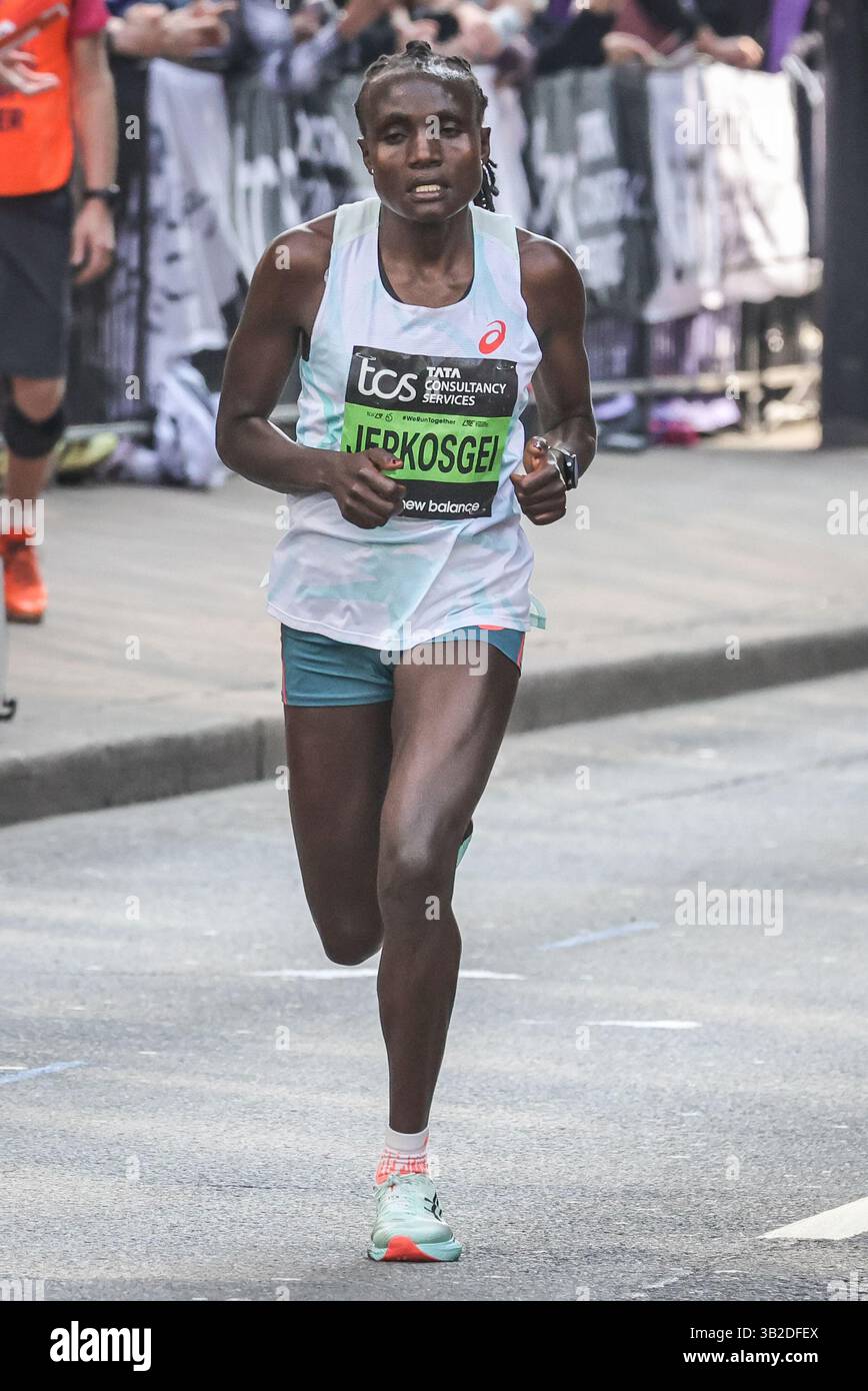 London, UK. 27th Apr, 2025. Joyciline Jepkosgei, Kenya, who came second ...