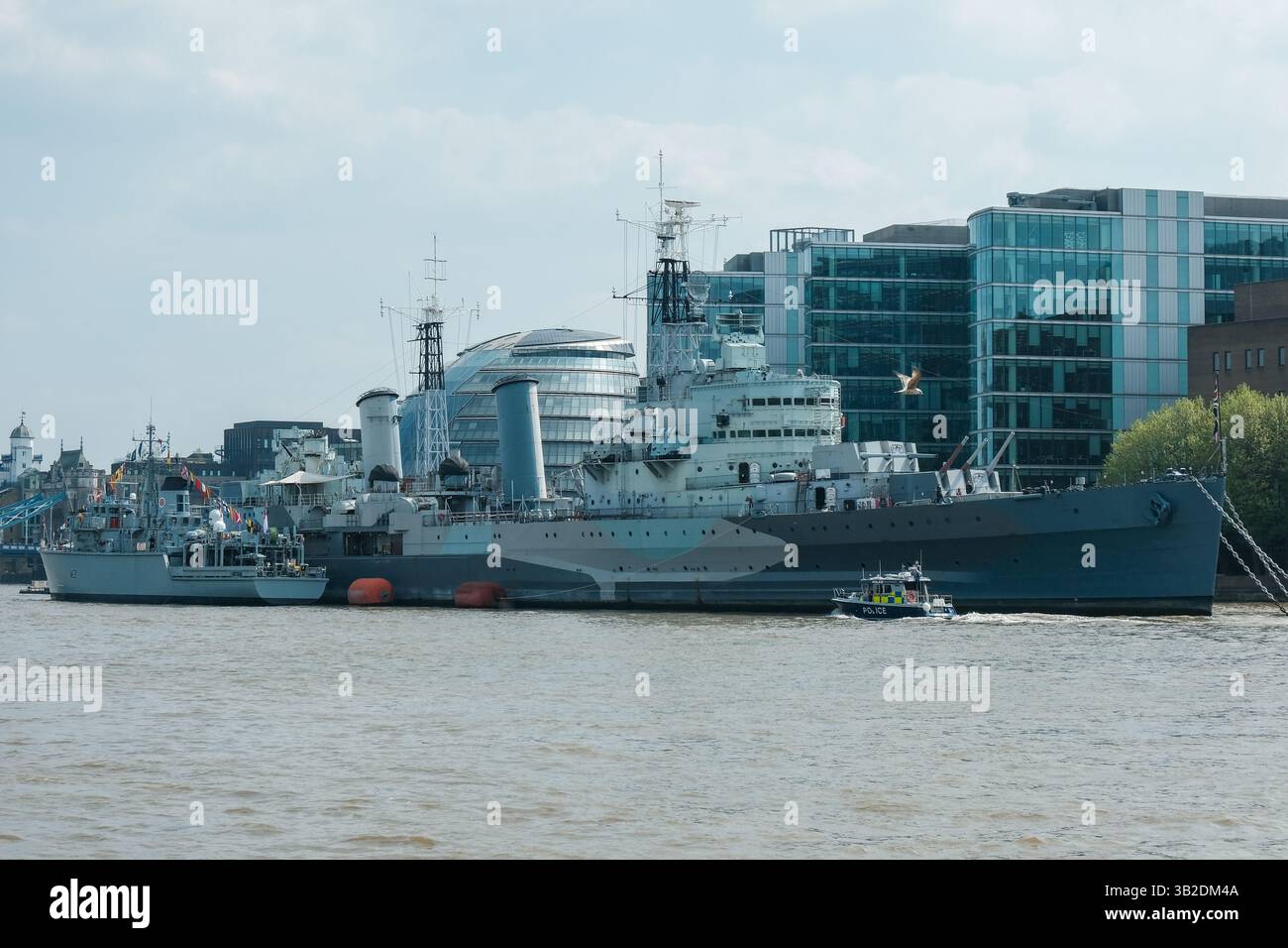 London, UK. 27th April, 2025. HMS Cattistock, a mine hunting vessel ...