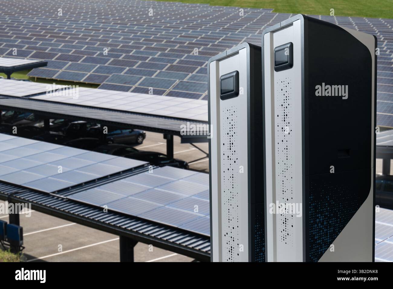 Parking space with solar panels on a roof. Solar canopy Stock Photo - Alamy