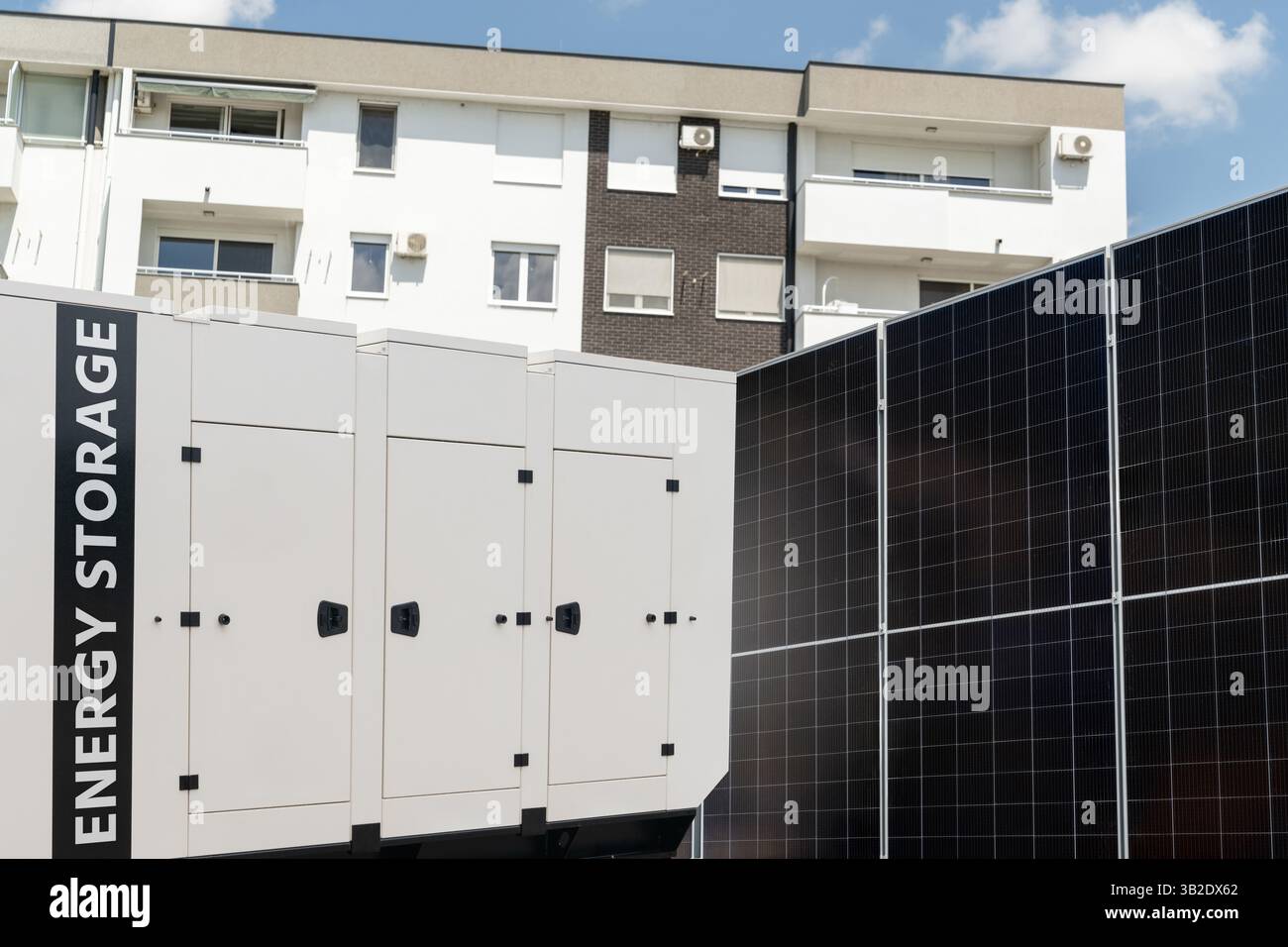 Solar panels with renewable energy storage Stock Photo - Alamy