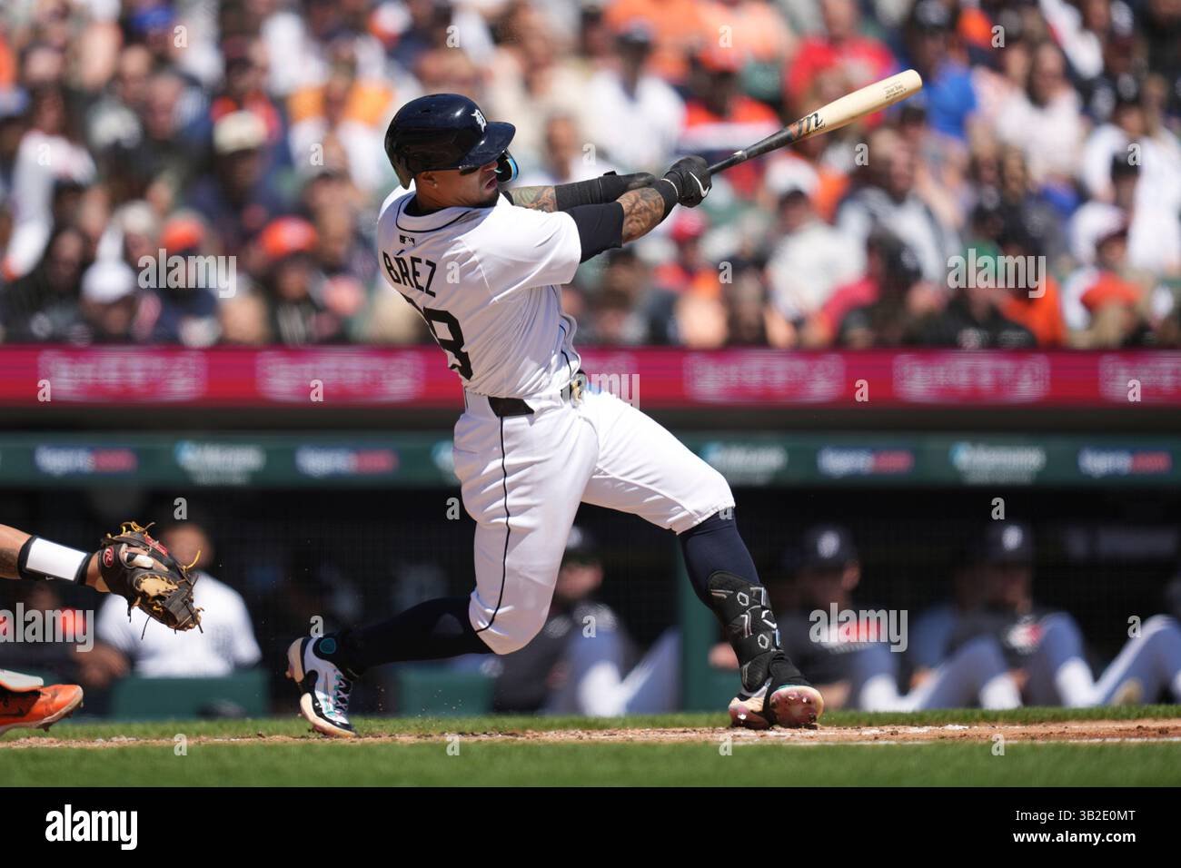 Detroit Tigers' Javier Báez hits a two-run double against the Baltimore ...