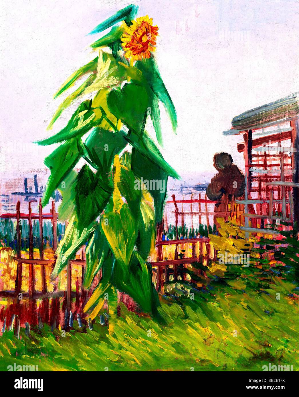 Painted 1887 in Paris. Van Gogh's vibrant garden study featuring a lone ...