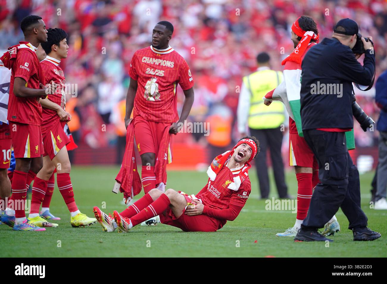 Liverpool's Curtis Jones (centre) after the Premier League match at ...