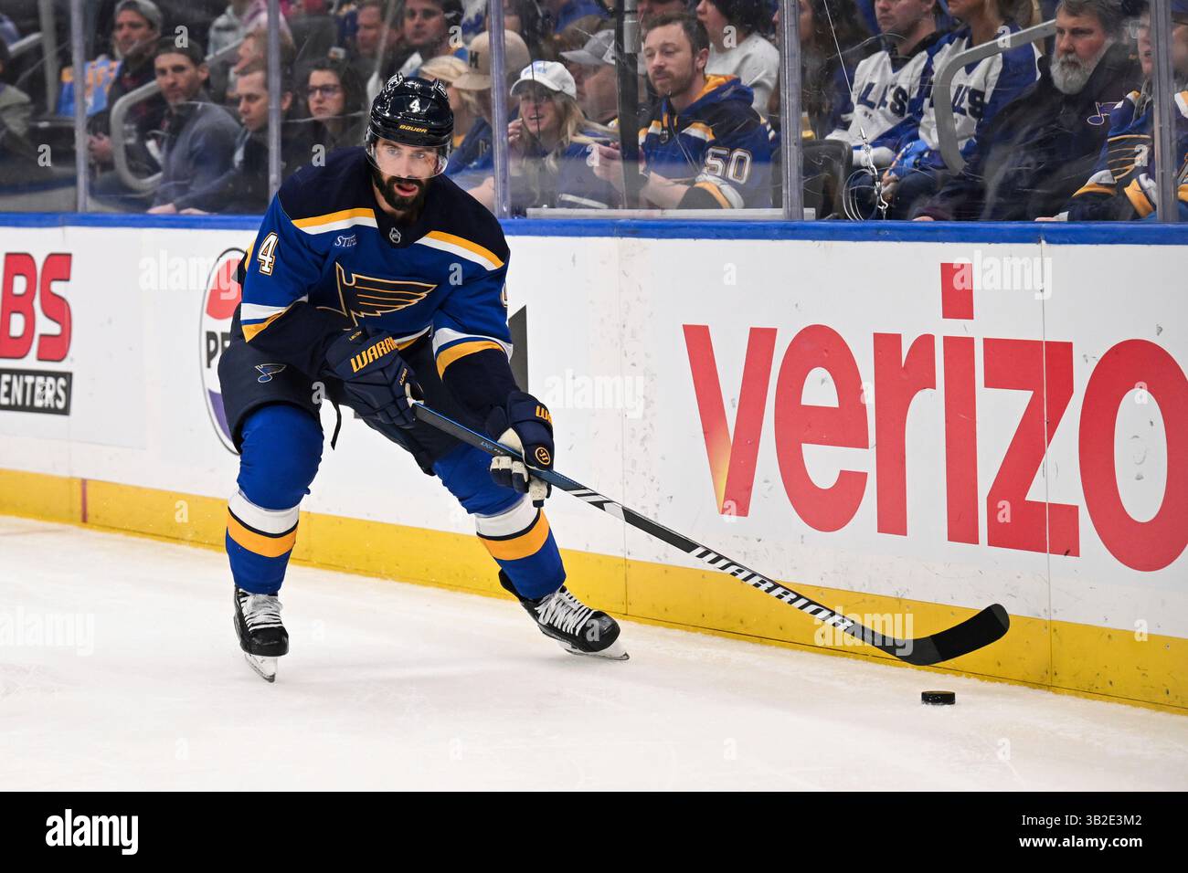 St. Louis Blues' Nick Leddy controls the puck against the Winnipeg Jets ...