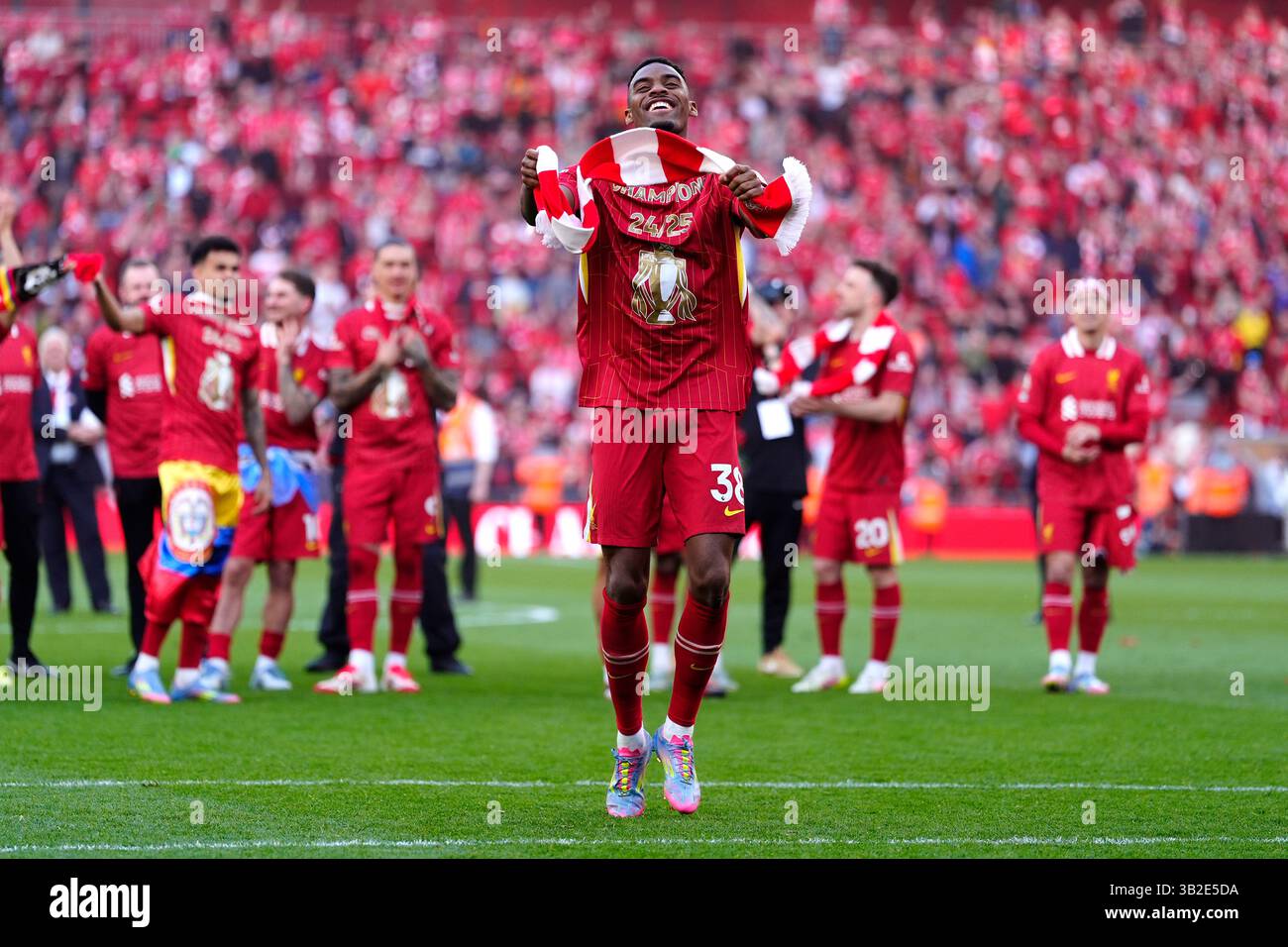 Liverpool's Ryan Gravenberch celebrates victory and the Premier League ...
