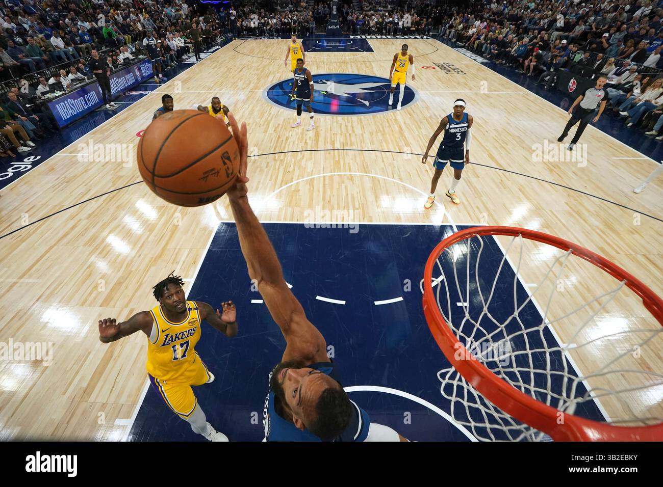 Minnesota Timberwolves center Rudy Gobert (27) blocks a shot by Los ...
