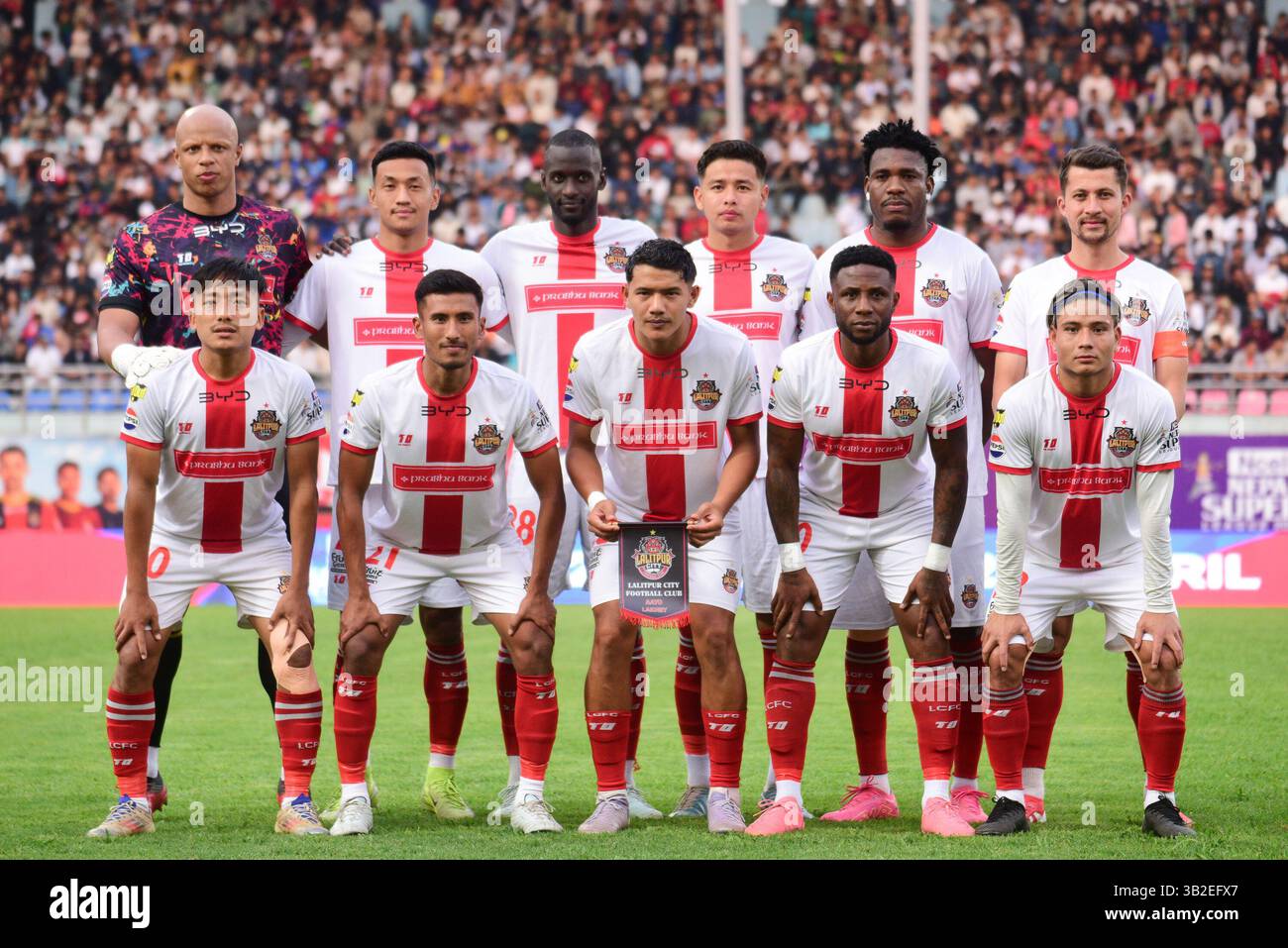 Kathmandu, Bagmati, Nepal. 26th Apr, 2025. Players of Lalitpur C. FC ...