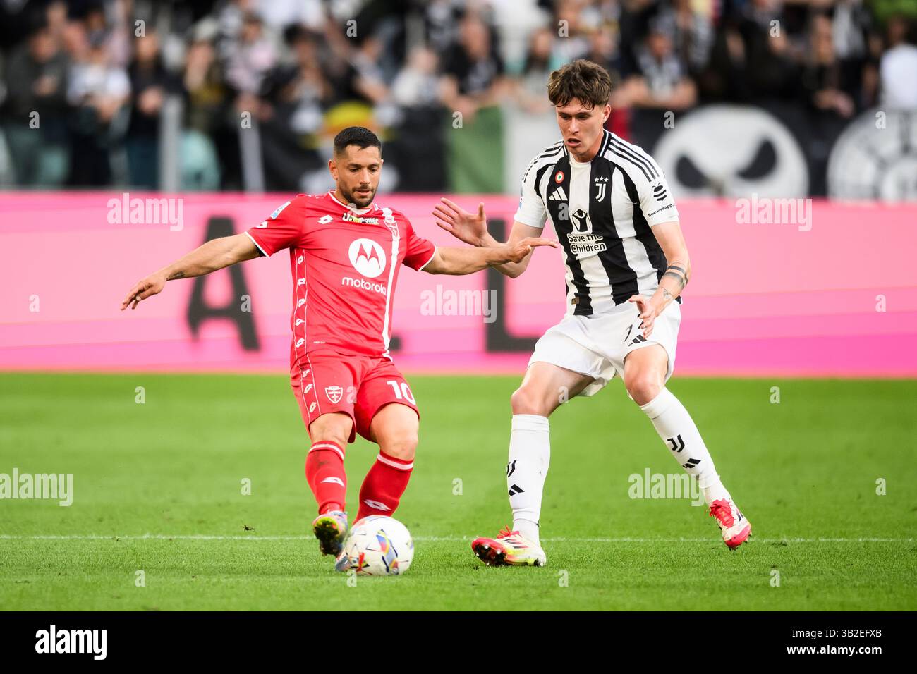 Turin, Italy. 27 April 2025. Gianluca Caprari of AC Monza competes for ...