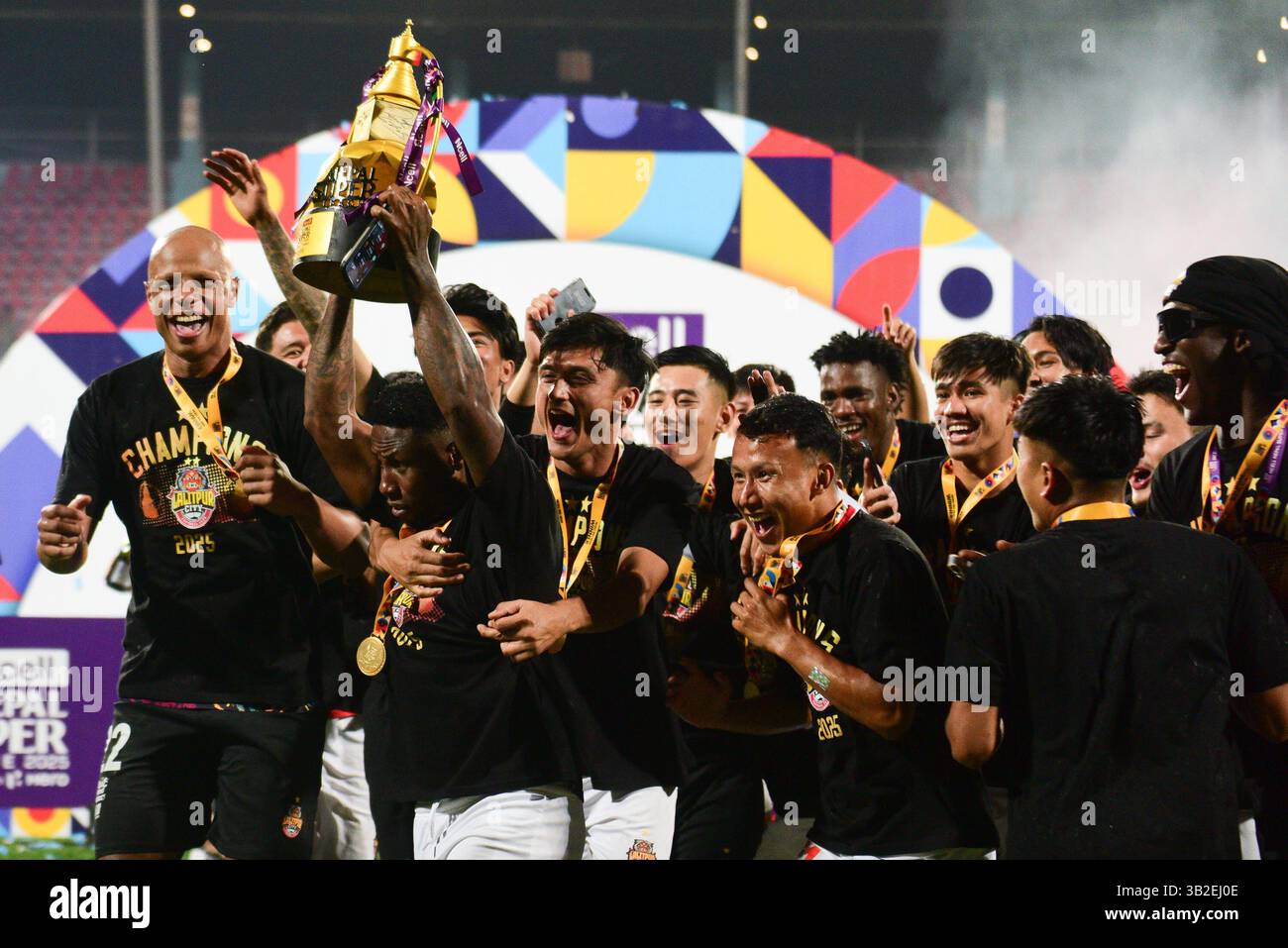 Kathmandu, Bagmati, Nepal. 26th Apr, 2025. Lalitpur C. FC players ...