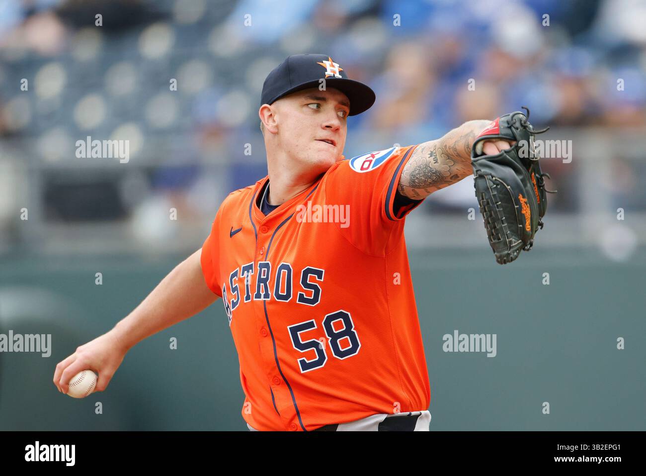Houston Astros pitcher Hunter Brown delivers to a Kansas City Royals ...