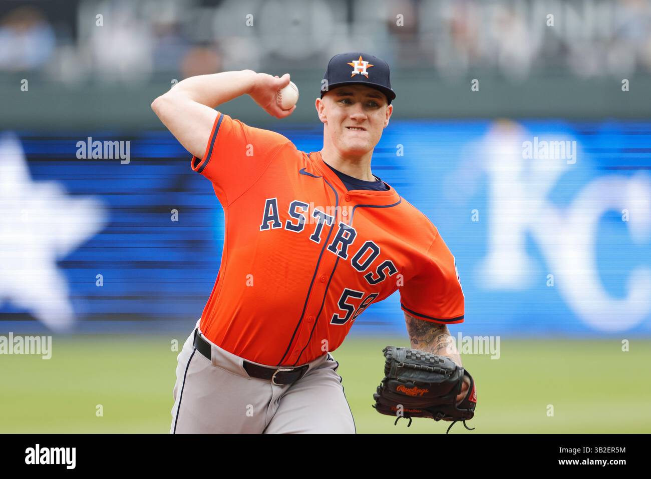 Houston Astros pitcher Hunter Brown delivers to a Kansas City Royals ...