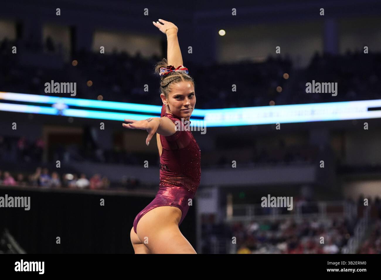 Oklahoma's Jordan Bowers competes on the floor exercise during the NCAA ...