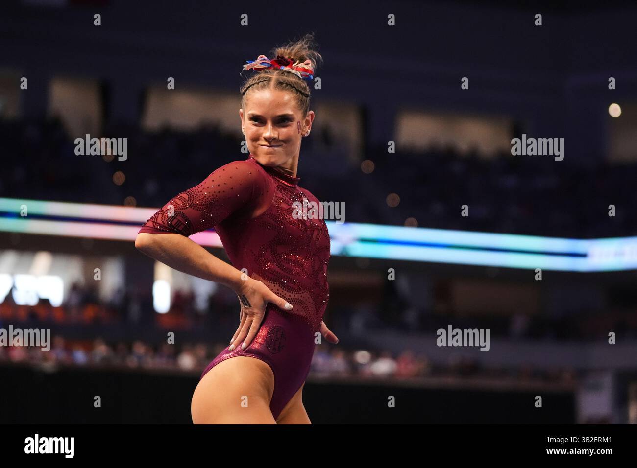 Oklahoma's Jordan Bowers competes on the floor exercise during the NCAA ...