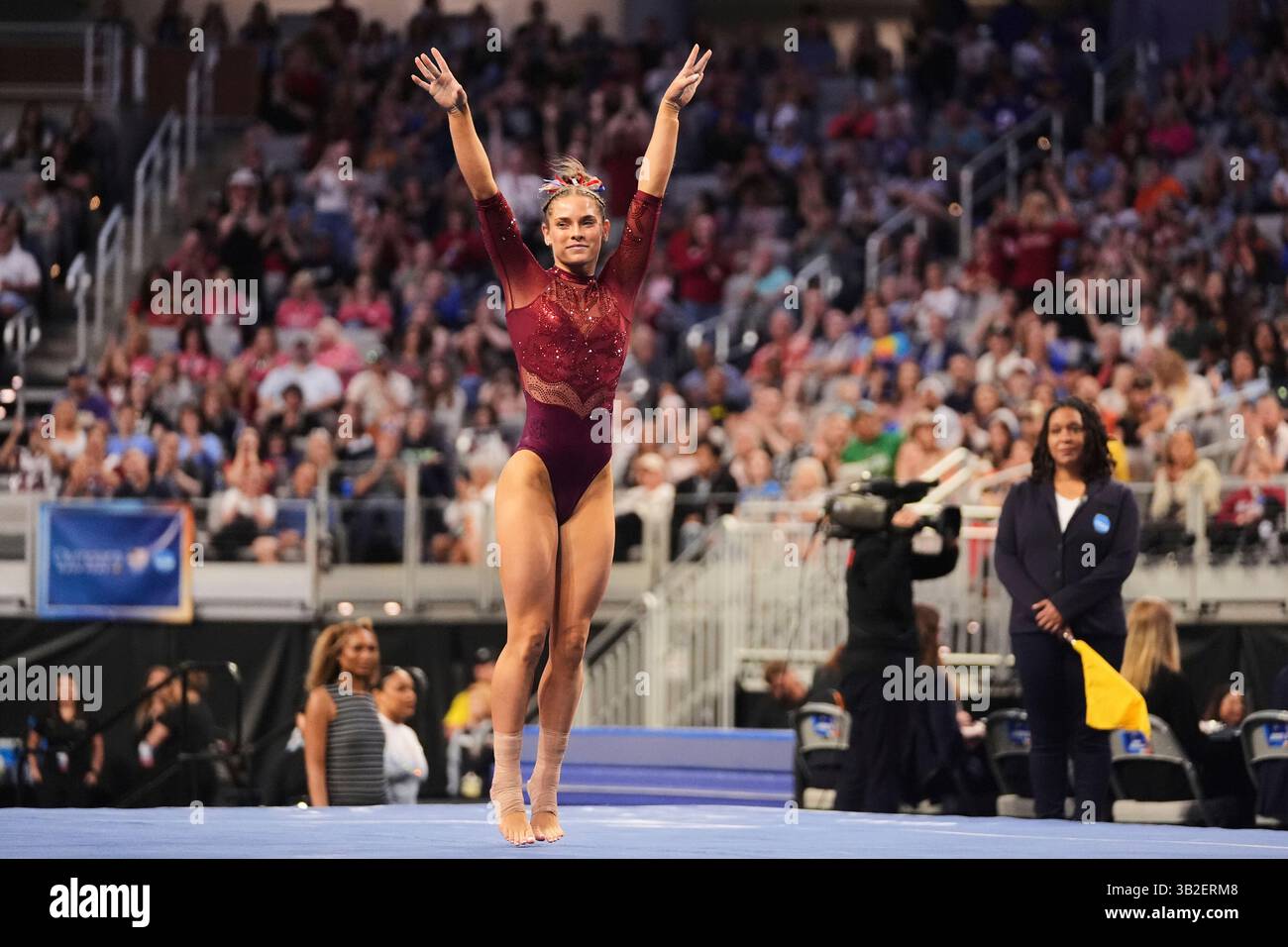 Oklahoma's Jordan Bowers competes on the floor exercise during the NCAA ...