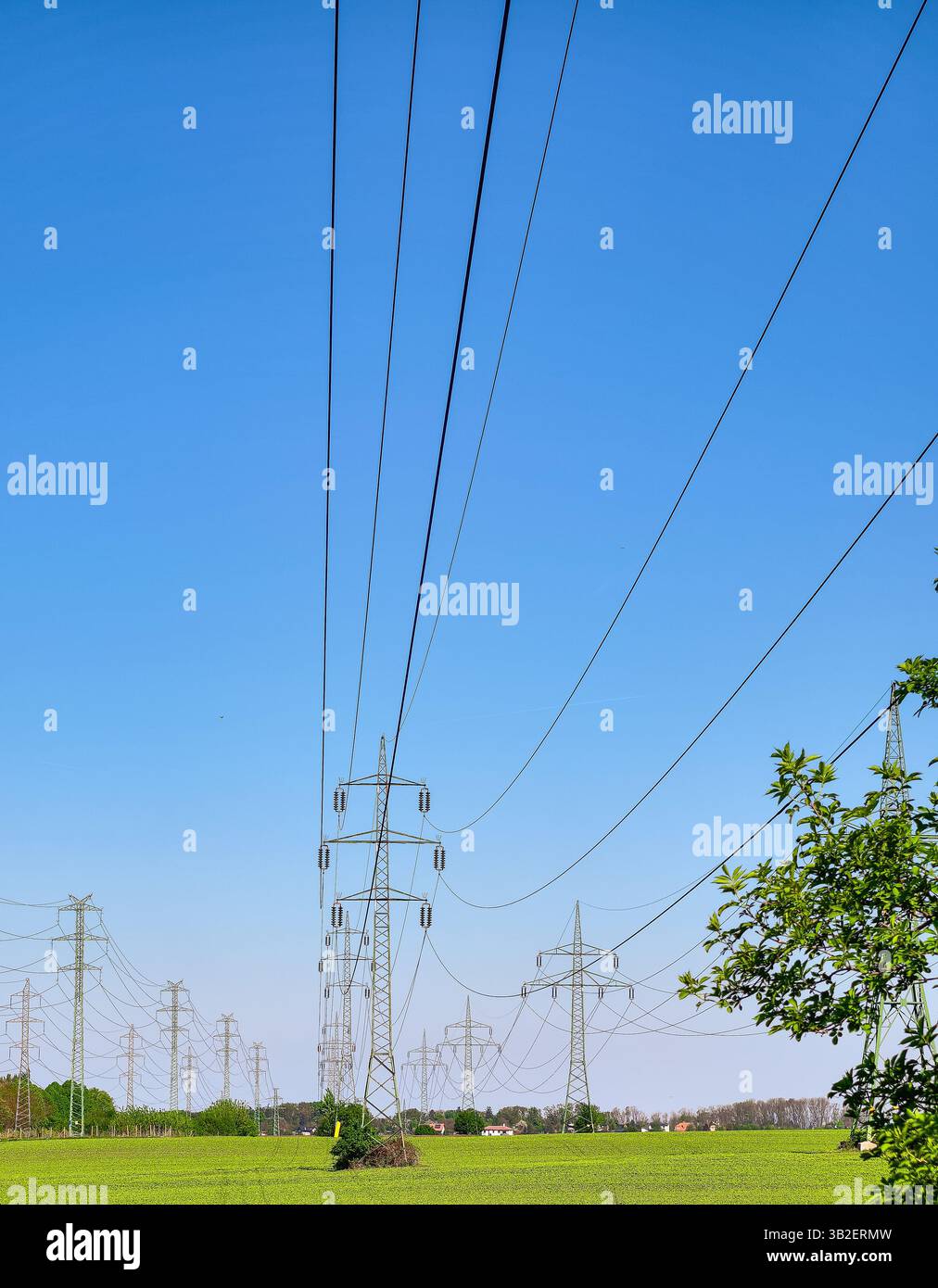 High-Voltage Power Line Corridor. Perspective View of Electrical ...