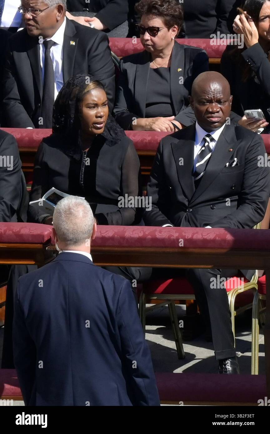 Rome, Italy. 26th Apr, 2025. Brice Oligui Nguema (R) and wife Zita ...