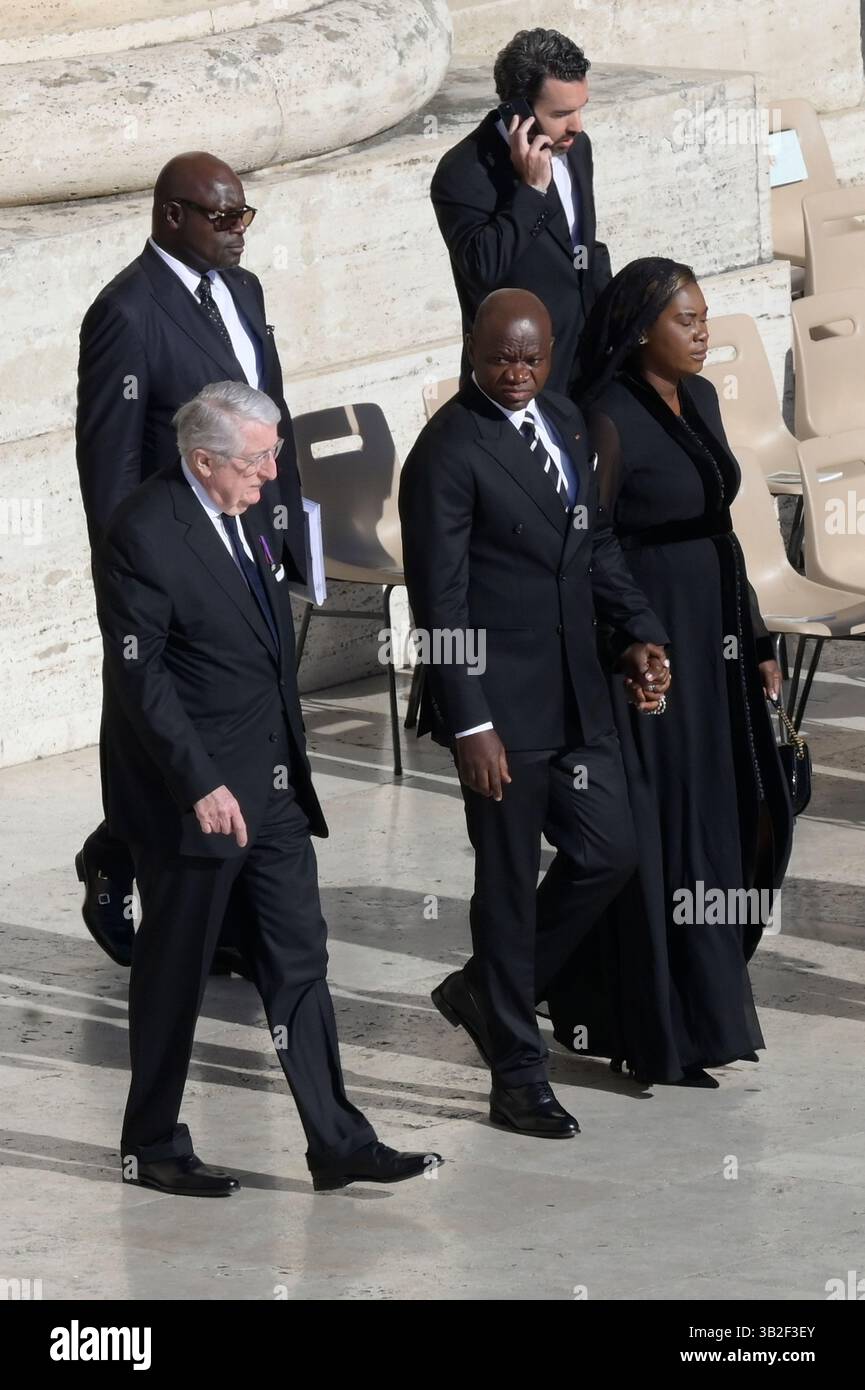 Rome, Italy. 26th Apr, 2025. Brice Oligui Nguema (R) and wife Zita ...