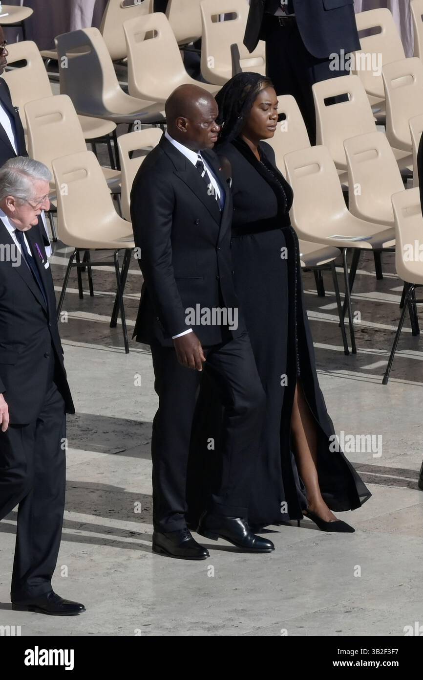 Rome, Italy. 26th Apr, 2025. Brice Oligui Nguema (R) and wife Zita ...