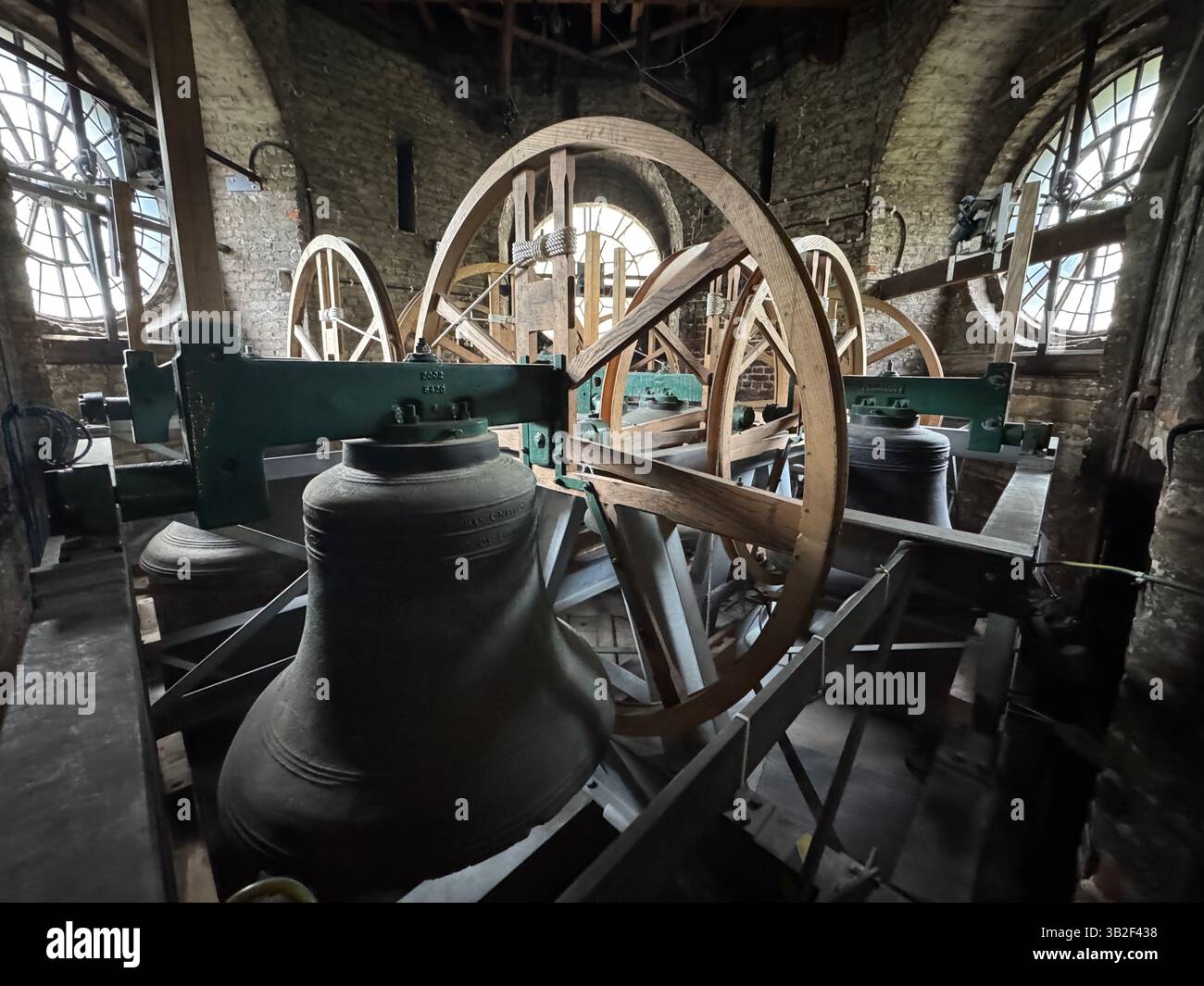 Church bells inside the bell tower of St Mary's Church, Islington ...