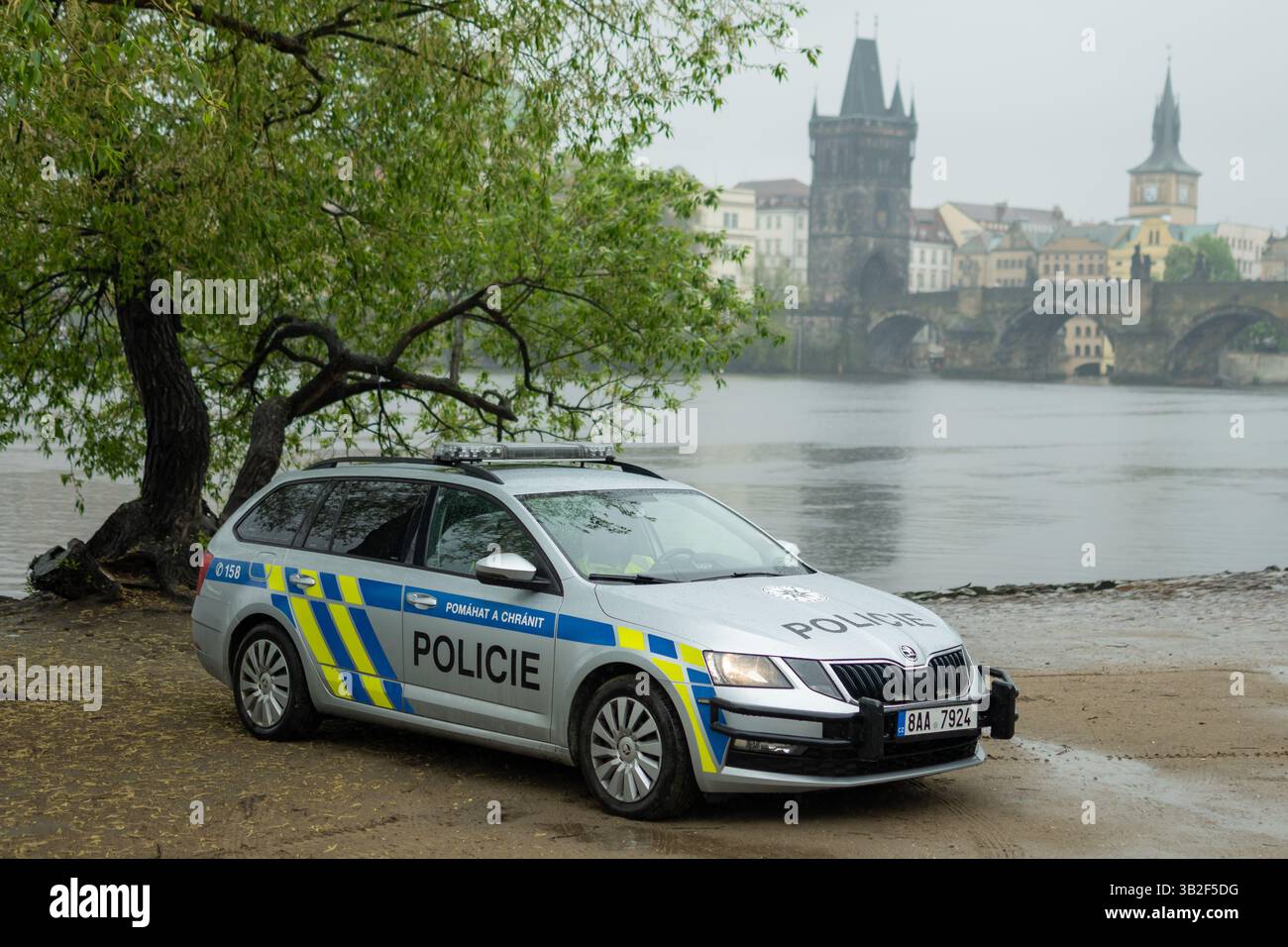 Prague, Czech Republic. 25th Apr, 2025. Czech police car with sign ...