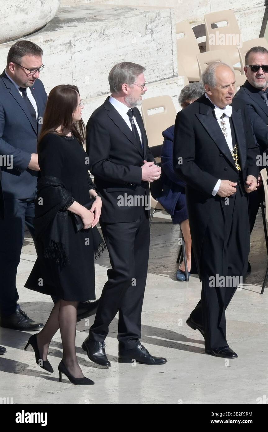 Rome, Italy. 26th Apr, 2025. Petr Fiala (R) and wife Jana Fialová (l ...